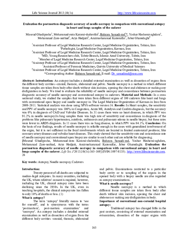 Evaluation the postmortem diagnostic accuracy of needle necropsy in ...