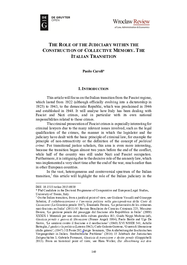 THE ROLE OF THE JUDICIARY WITHIN THE CONSTRUCTION OF COLLECTIVE MEMORY ...