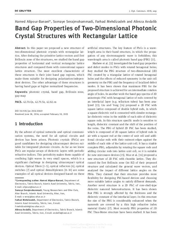 (PDF) Band Gap Properties of Two-Dimensional Photonic Crystal ...
