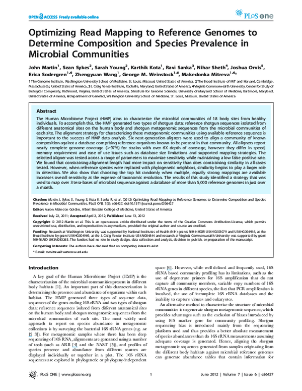 (PDF) Optimizing Read Mapping to Reference Genomes to Determine ...