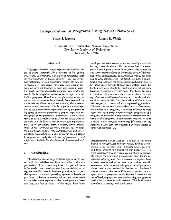 (PDF) Categorization of Programs Using Neural Networks