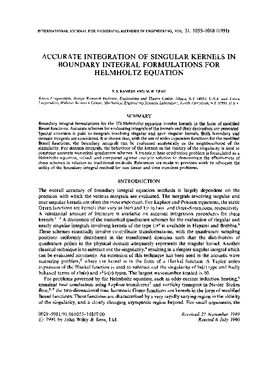 (PDF) Accurate integration of singular kernels in boundary integral formulations for Helmholtz ...