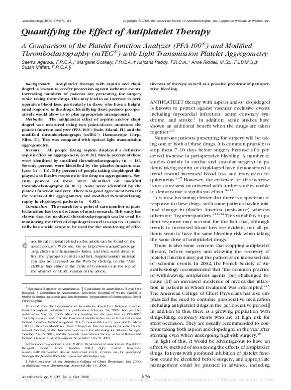 (PDF) Quantifying the Effect of Antiplatelet Therapy: A Comparison of ...