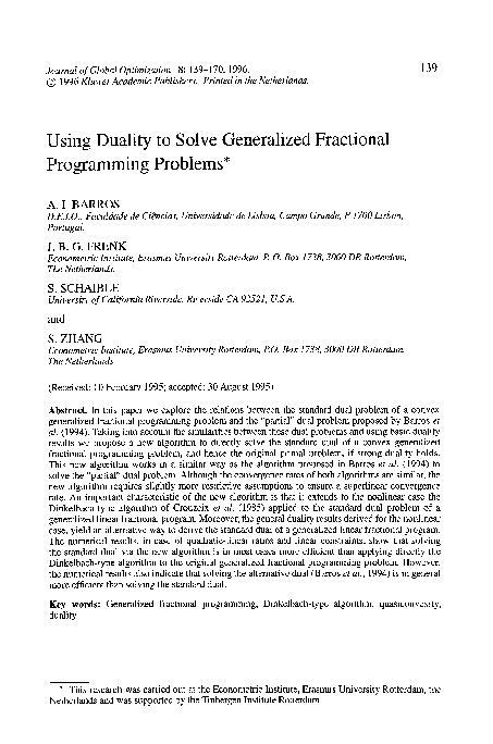 (PDF) Using duality to solve generalized fractional programming problems