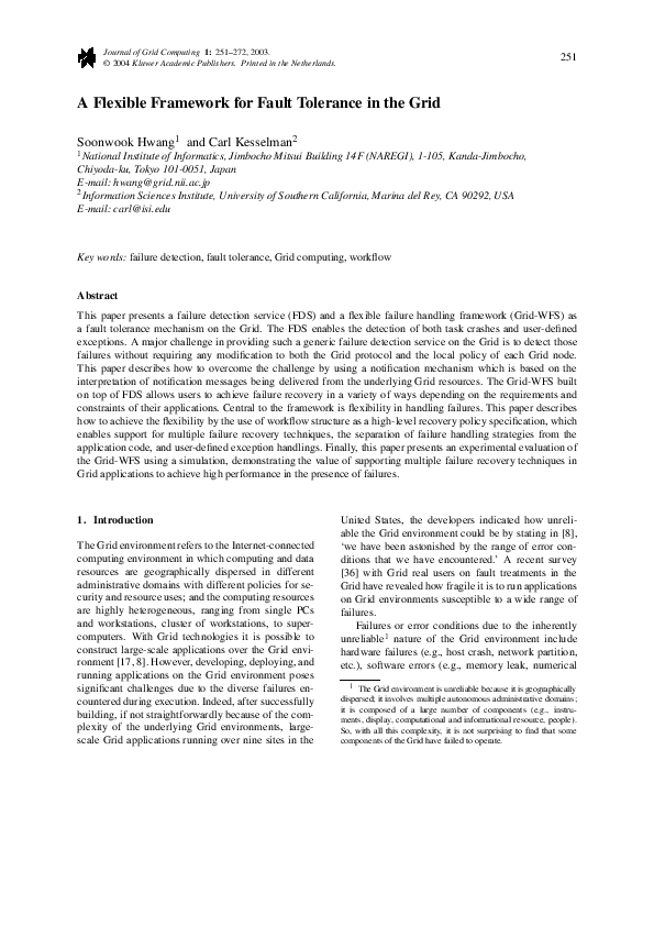 (PDF) A Flexible Framework for Fault Tolerance in the Grid