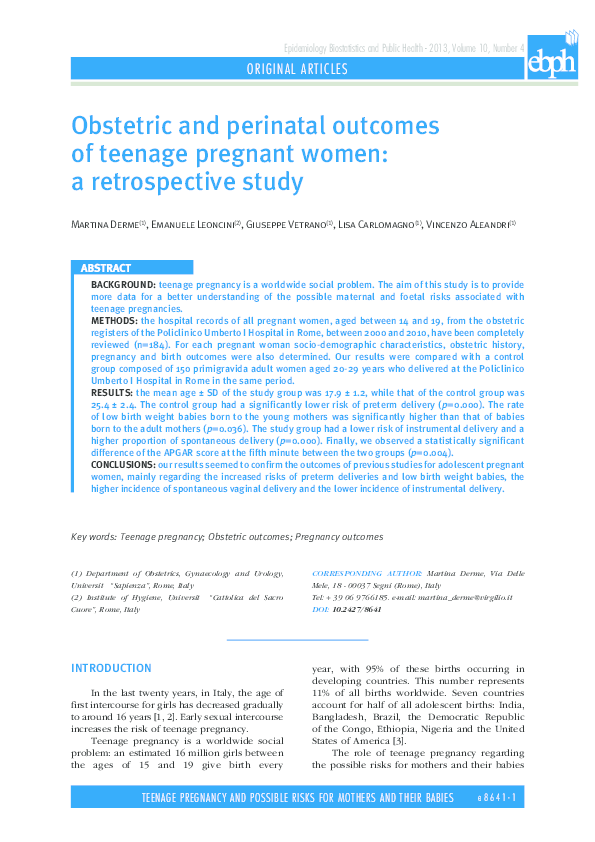 Pdf Obstetric And Perinatal Outcomes Of Teenage Pregnant Women A