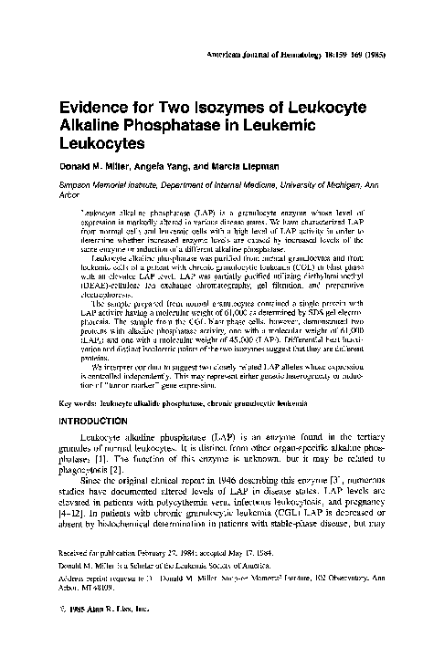 (PDF) Evidence for two isozymes of leukocyte alkaline phosphatase in ...