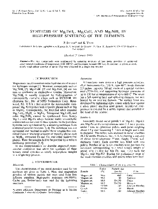 (PDF) Synthesis of Mg2FeH6, Mg2CoH5 and Mg2NiH4 by high-pressure ...