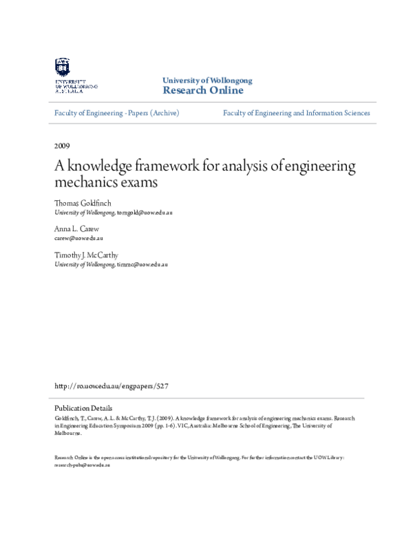 (PDF) A knowledge framework for analysis of engineering mechanics exams