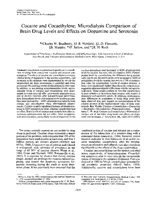 (PDF) Cocaine and Cocaethylene: Microdialysis Comparison of Brain Drug ...