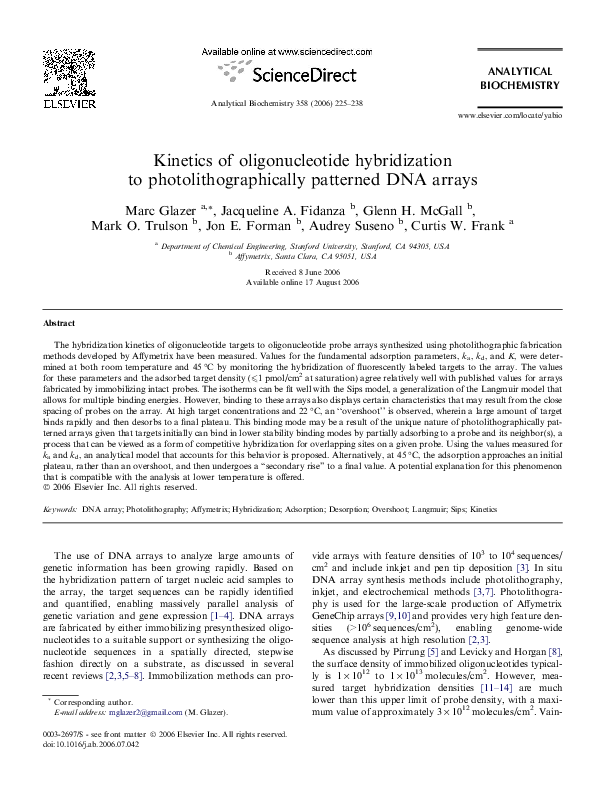 Pdf Kinetics Of Oligonucleotide Hybridization To Dna Probe Arrays On High Capacity Porous