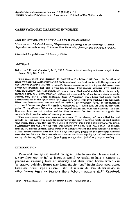 (PDF) Observational learning in horses