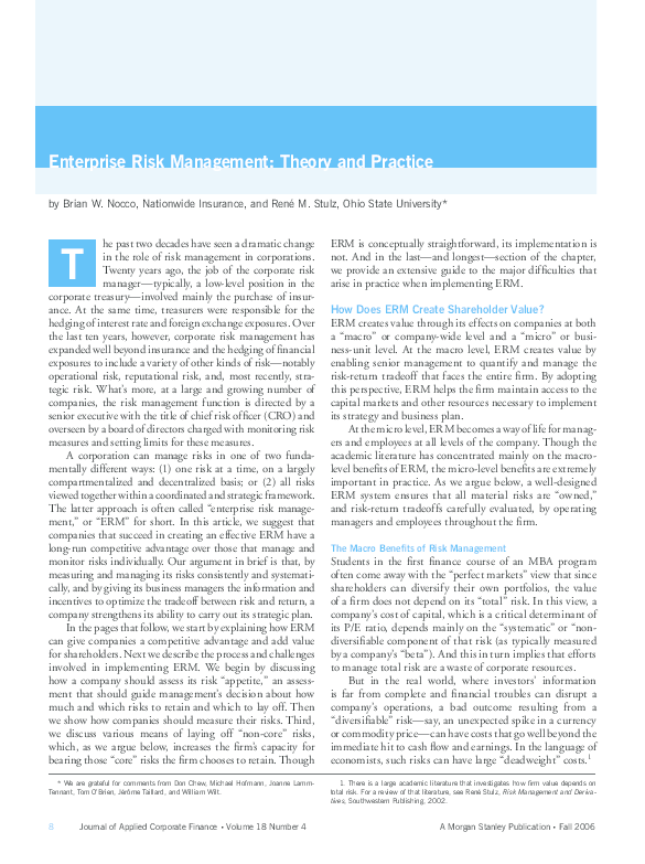 (PDF) Enterprise Risk Management Theory and Practice