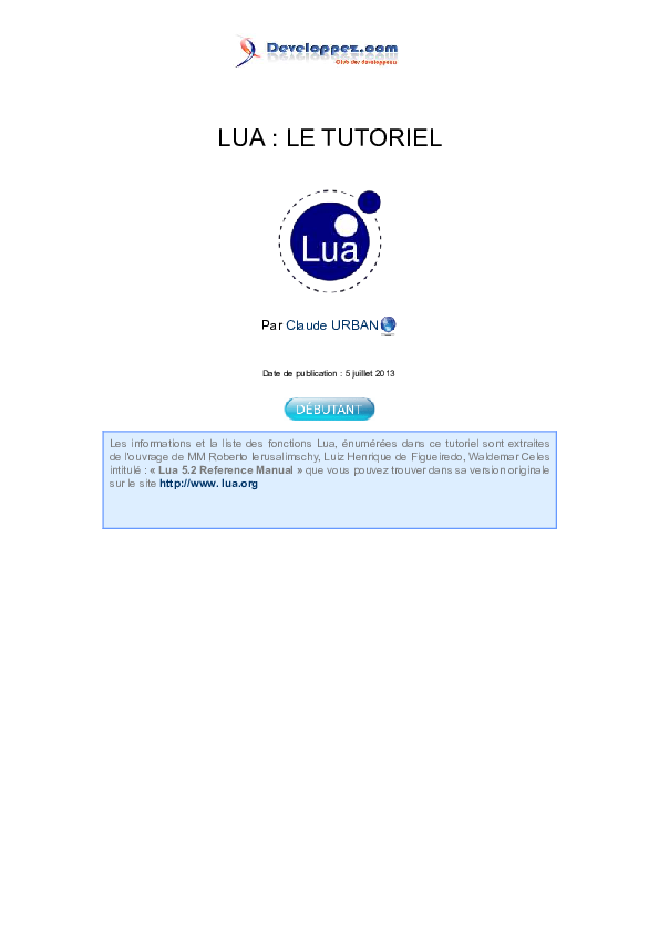 (PDF) LUA : LE TUTORIEL