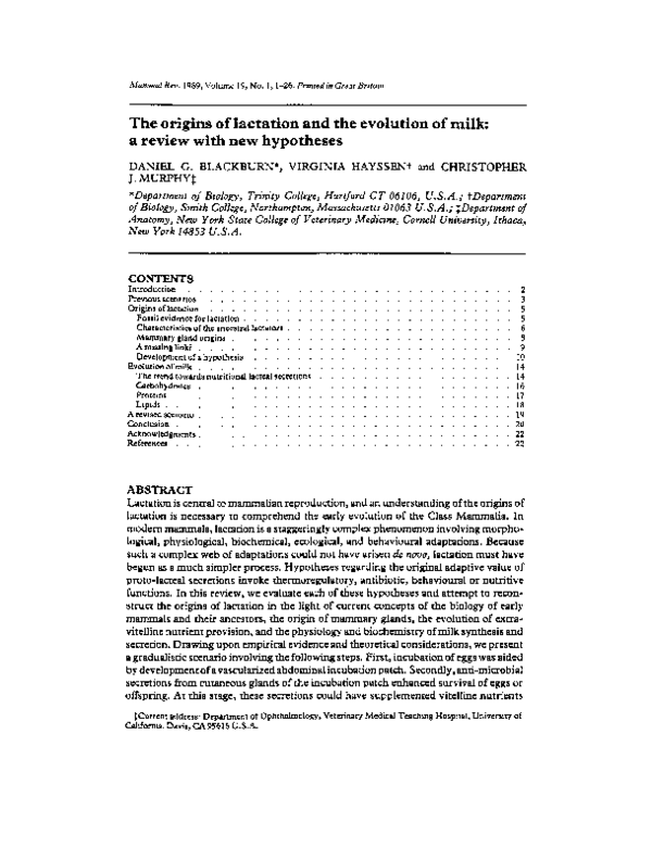 (PDF) The origins of lactation and the evolution of milk: a review with ...