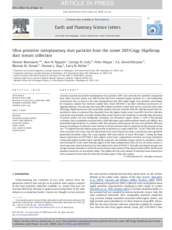(PDF) Ultra-primitive interplanetary dust particles from the comet 26P ...