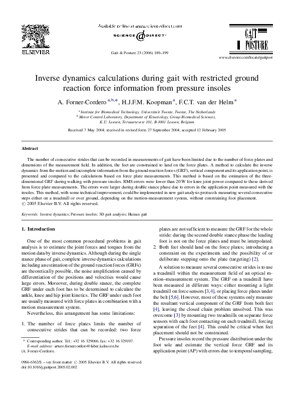 (PDF) Inverse dynamics calculations during gait with restricted ground ...