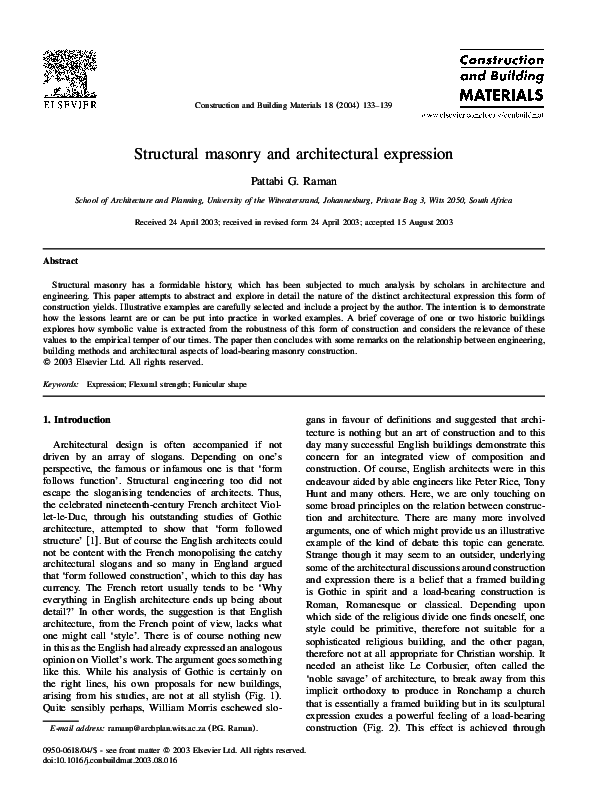 (PDF) Structural masonry and architectural expression