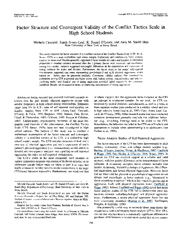 (PDF) Factor structure and convergent validity of the Conflict Tactics ...