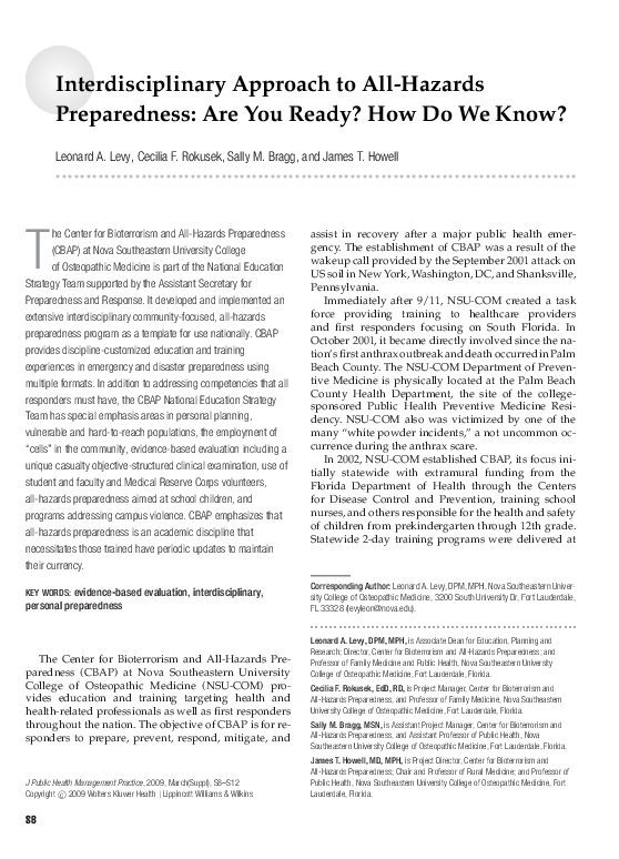 (PDF) Interdisciplinary Approach to All-Hazards Preparedness: Are You ...
