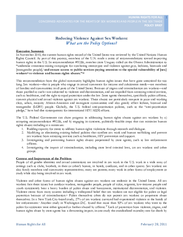 Pdf Human Rights For All Concerned Advocates For The Rights Of Sex Workers And People In The