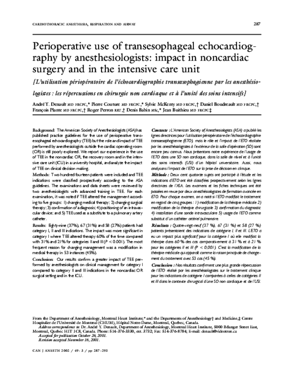 (PDF) Perioperative use of transesophageal echocardiography by ...