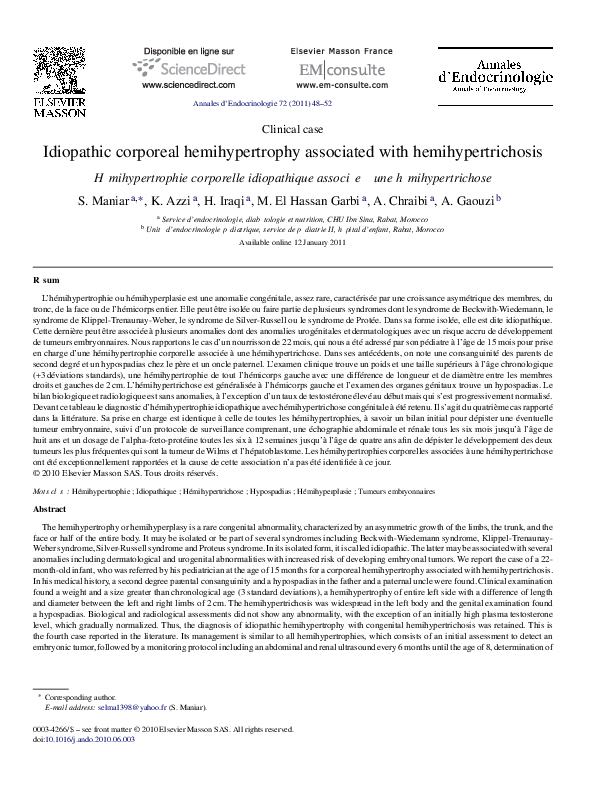 (PDF) Idiopathic corporeal hemihypertrophy associated with ...