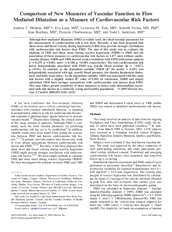 (PDF) Comparison of New Measures of Vascular Function to Flow Mediated ...