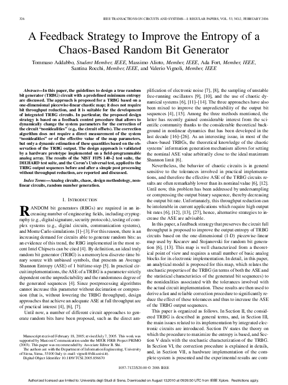 (PDF) A feedback strategy to improve the entropy of a chaos-based ...