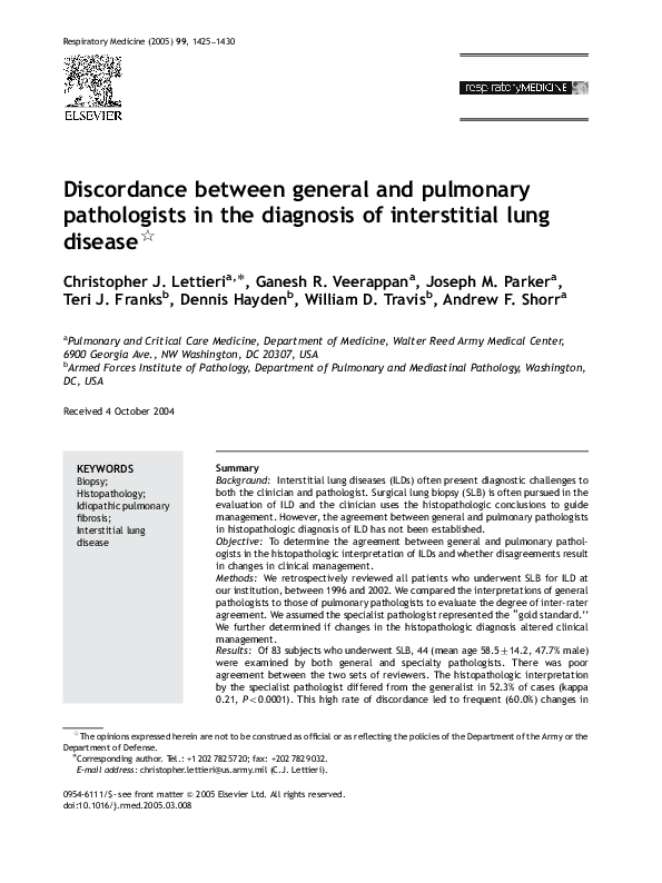 (PDF) The interstitial lung disease multidisciplinary meeting: A position statement from the ...