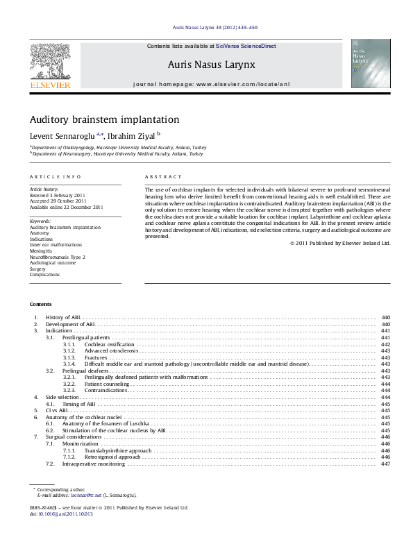 (PDF) Auditory brainstem implantation