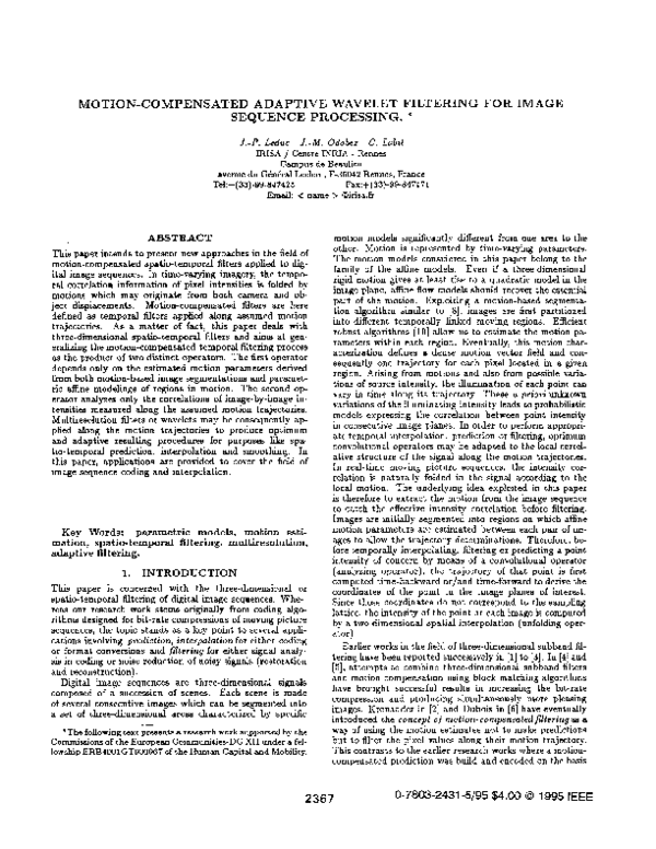 Pdf Adaptive Motion Compensated Wavelet Filtering For Image Sequence Coding