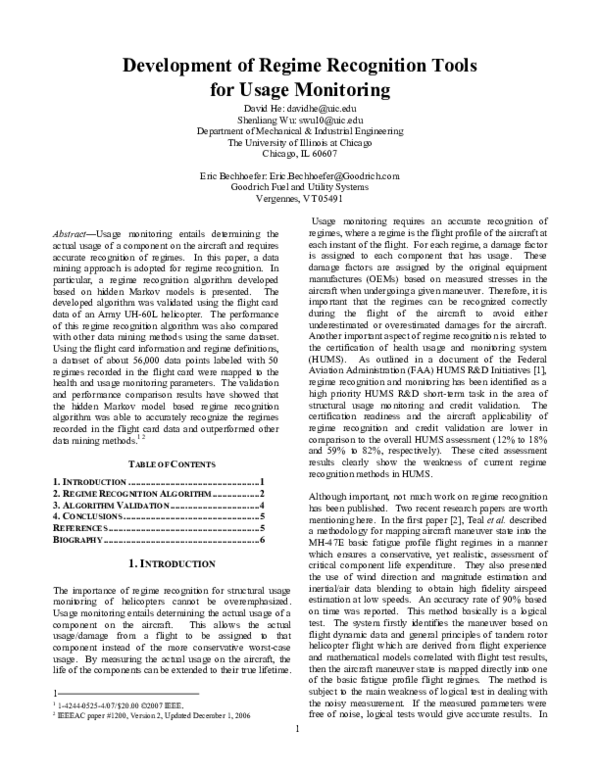 (PDF) Development of Regime Recognition Tools for Usage Monitoring