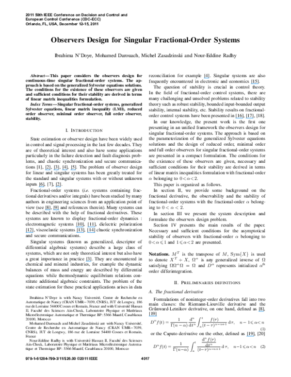 (PDF) Observers design for singular fractional-order systems