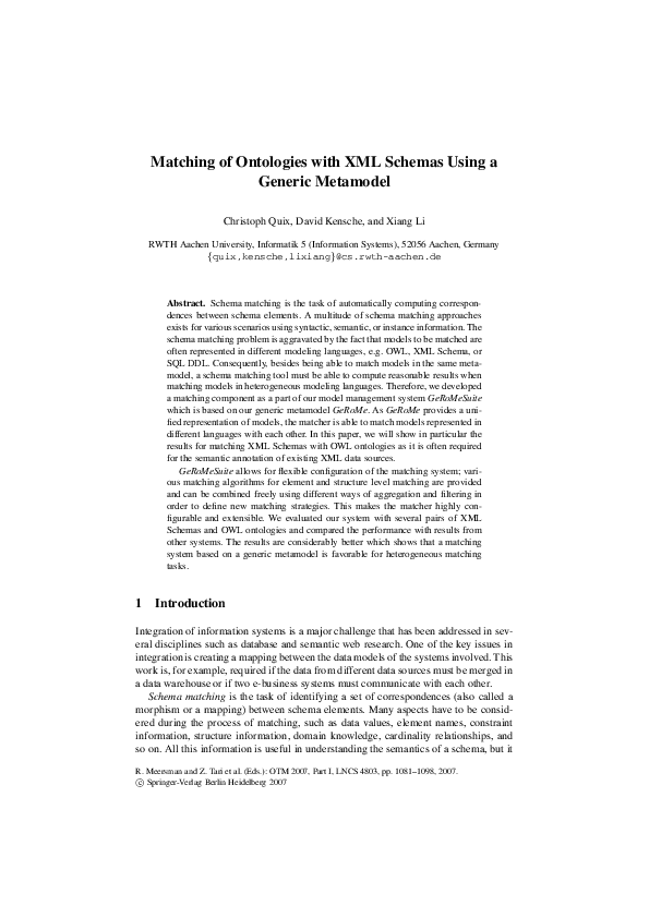 (PDF) Matching of ontologies with XML schemas using a generic metamodel