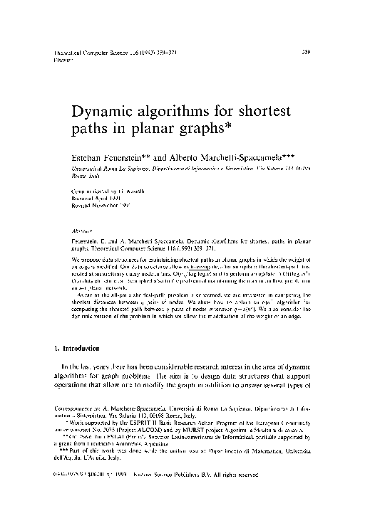 Pdf Shortest Path Maintenance In Planar Graphs