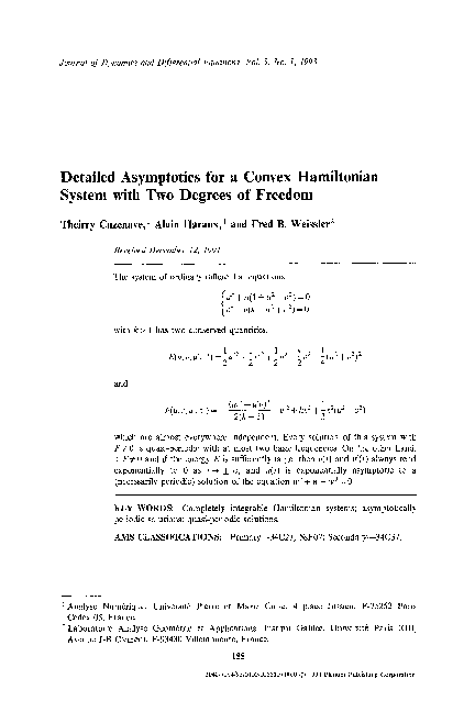 (PDF) Detailed asymptotics for a convex Hamiltonian system with two degrees of freedom