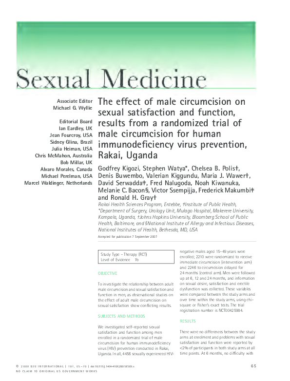 Pdf The Effect Of Male Circumcision On Sexual Satisfaction And
