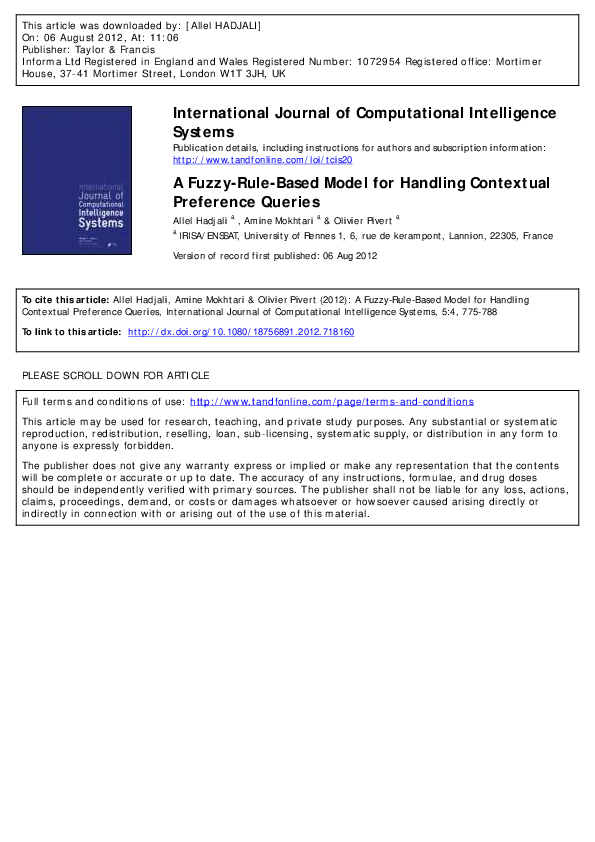 (PDF) A Fuzzy-Rule-Based Approach to Contextual Preference Queries