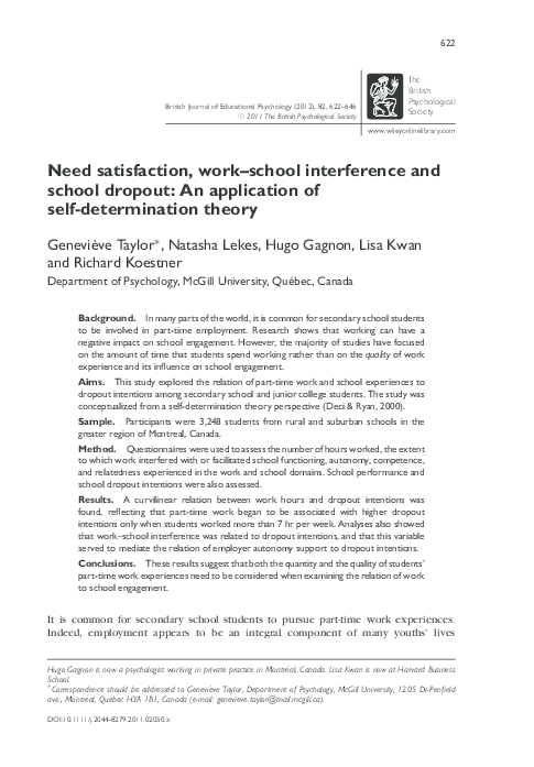 (PDF) Need satisfaction, work-school interference and school dropout ...