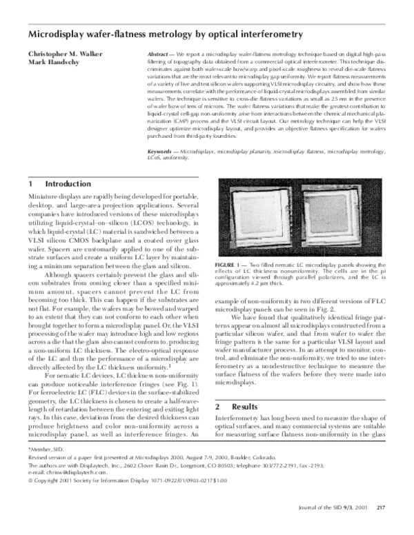 (PDF) Microdisplay wafer-flatness metrology by optical interferometry