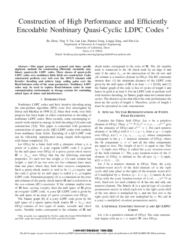 Construction Of High Performance And Efficiently Encodable Nonbinary Quasi Cyclic Ldpc Codes 