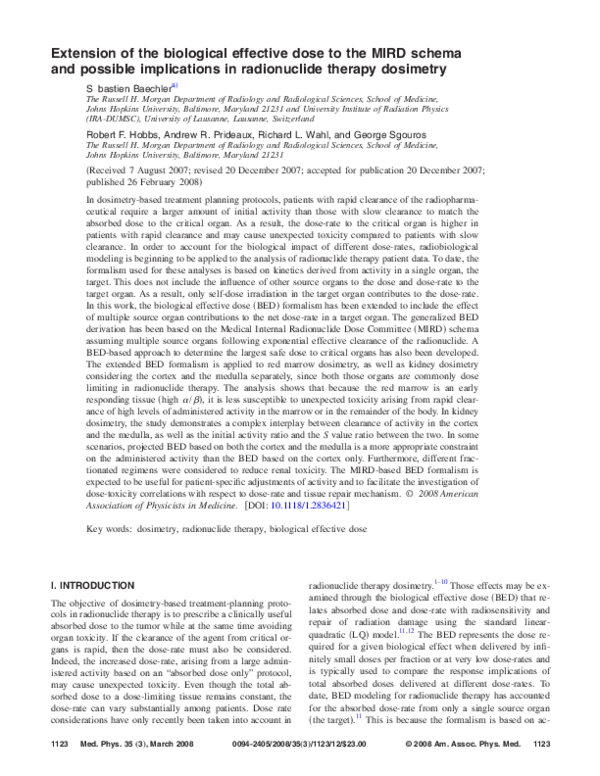 (PDF) Extension of the biological effective dose to the MIRD schema and ...