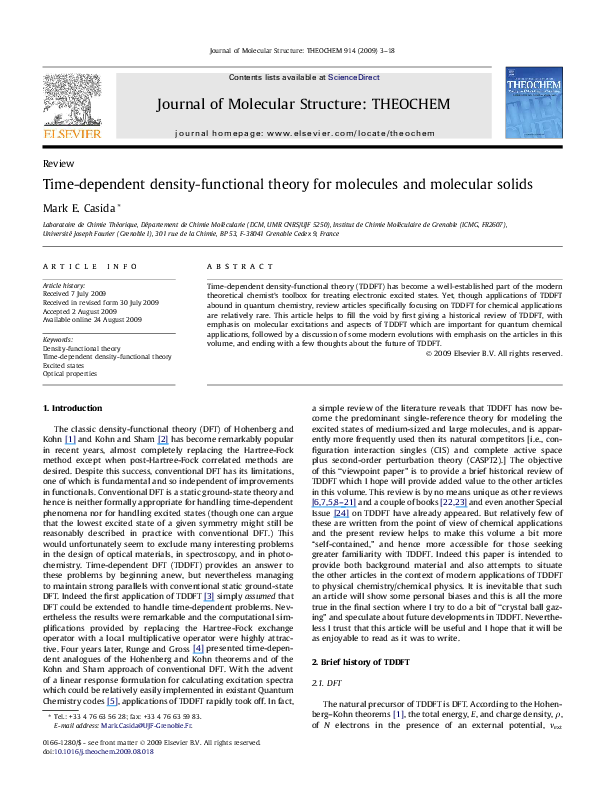 Pdf Time Dependent Density Functional Theory For Molecules And