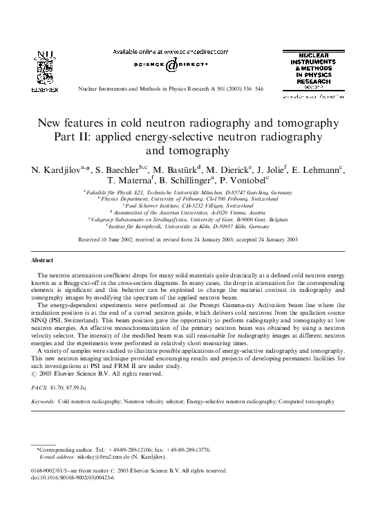 (PDF) New features in cold neutron radiography and tomography Part II ...