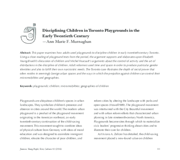 (PDF) Disciplining Children in Toronto Playgrounds in the Early ...