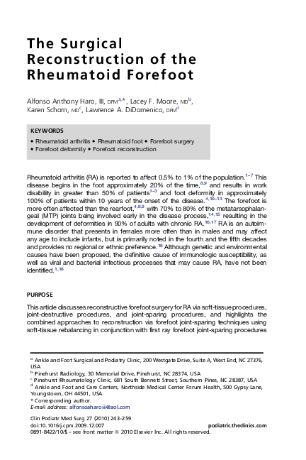 (PDF) The Surgical Reconstruction of the Rheumatoid Forefoot
