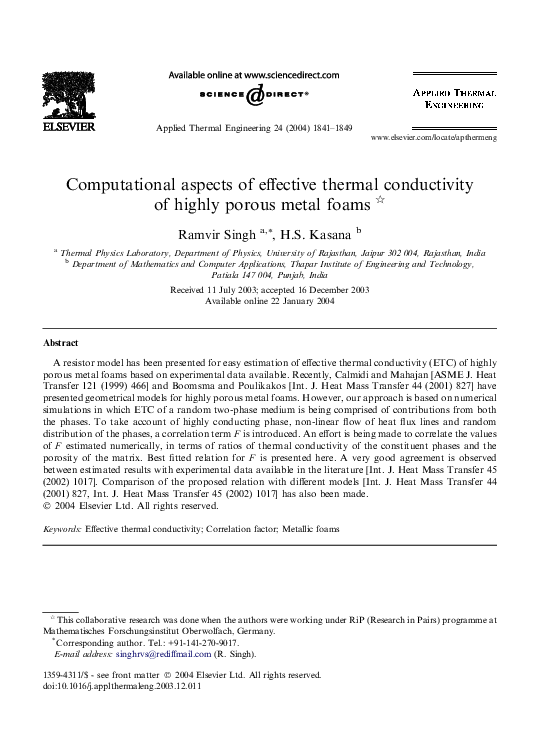 (PDF) Computational aspects of effective thermal conductivity of highly ...