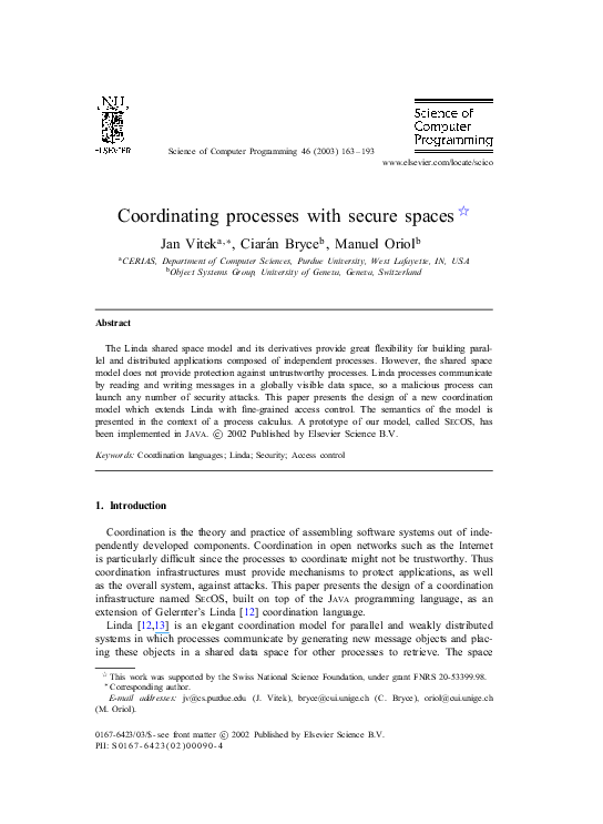 (PDF) Coordinating processes with secure spaces