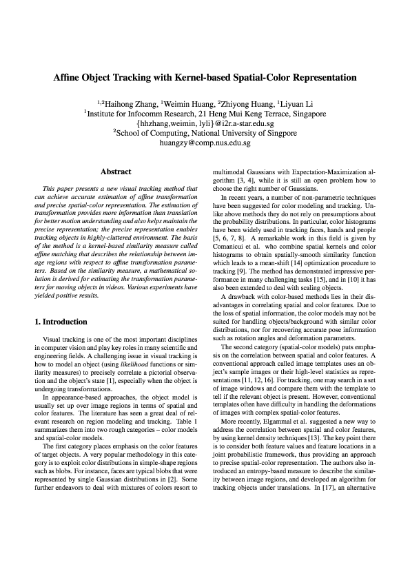 (PDF) Affine Object Tracking with Kernel-Based Spatial-Color Representation